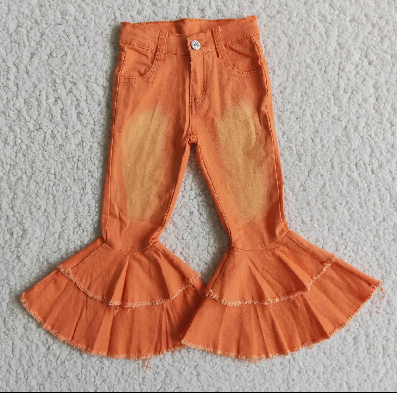 Orange Bell Bottom Ruffle Denim Pants | Koal Creek Designs